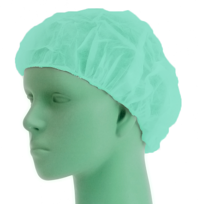 Color-Coded Green Polypropylene Bouffant Caps | LabSource