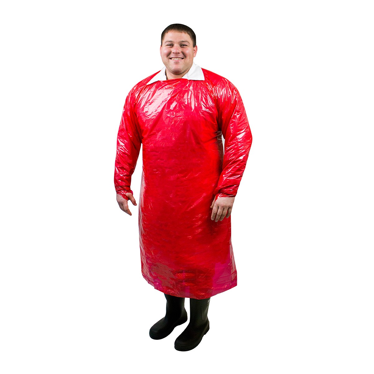 Red Polyethylene Universal Iso Gown w/Thumb Loop Impervious